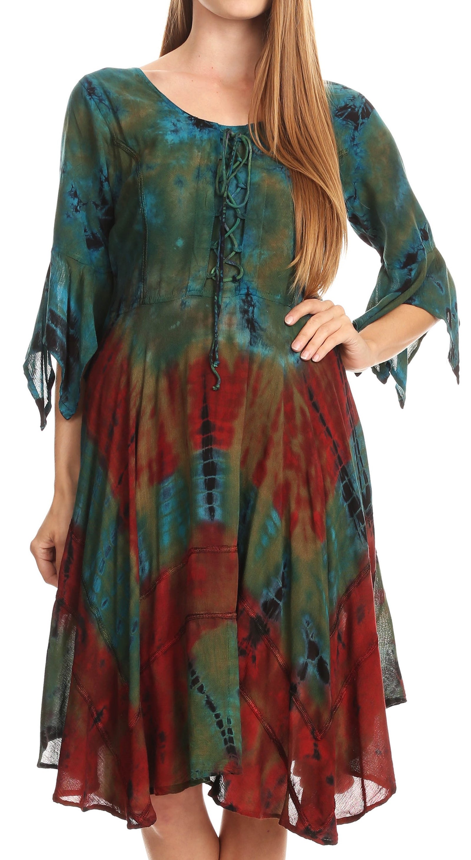 Marble Dye Cascading Corset Dress with Handkerchief Sleeves