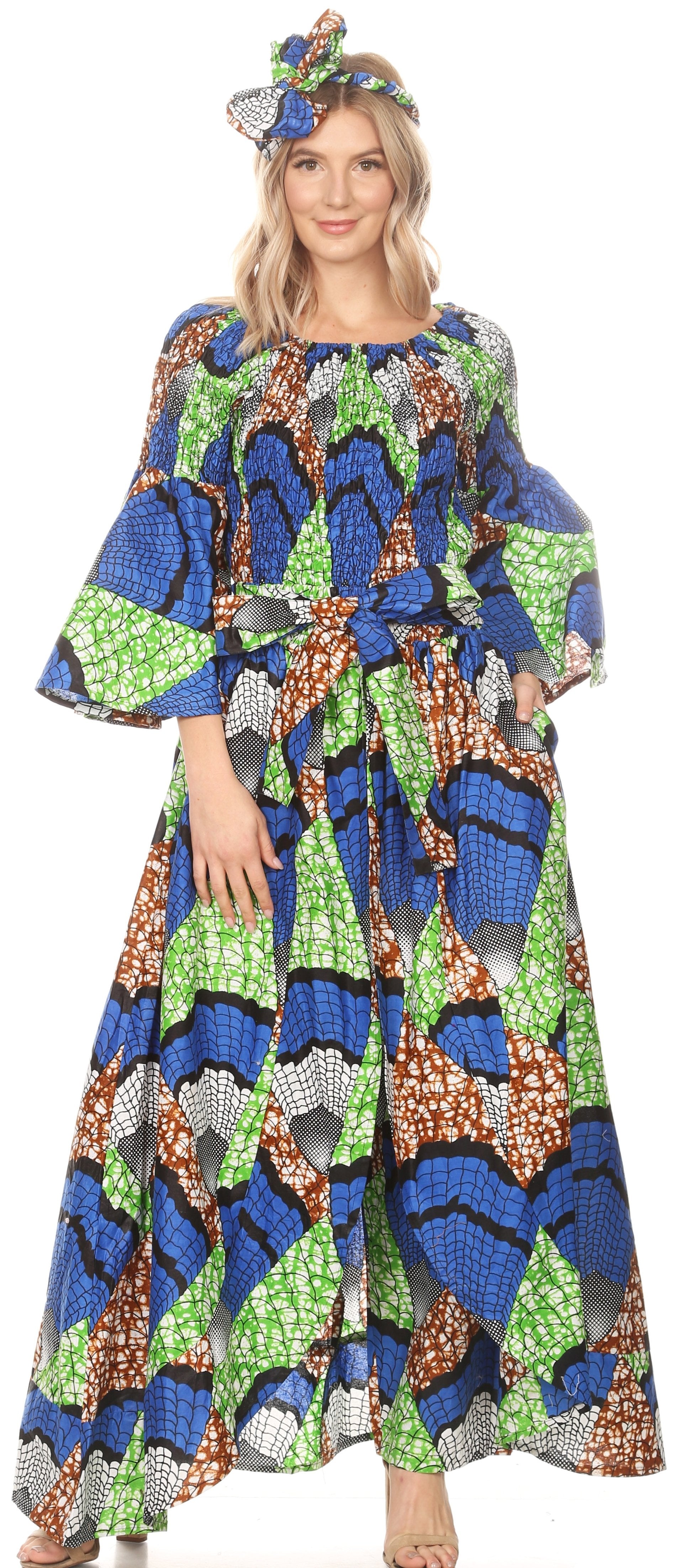 Sakkas Tesa Women's Off the Shoulder Top Pants Set African Ankara Prin