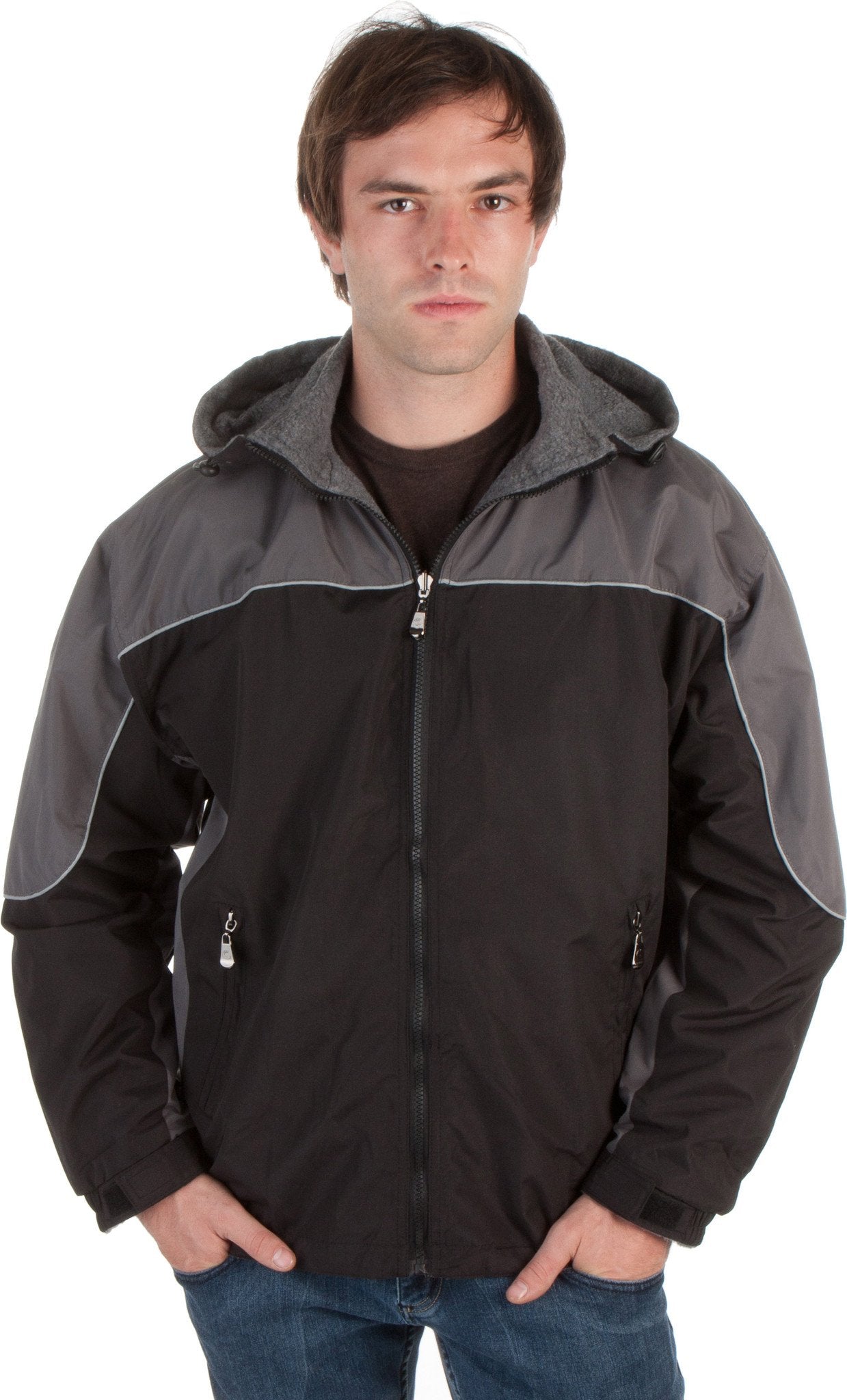 Adult Mens Two-Tone Reversible Water-Resistant Hooded Jacket ( 2 Color
