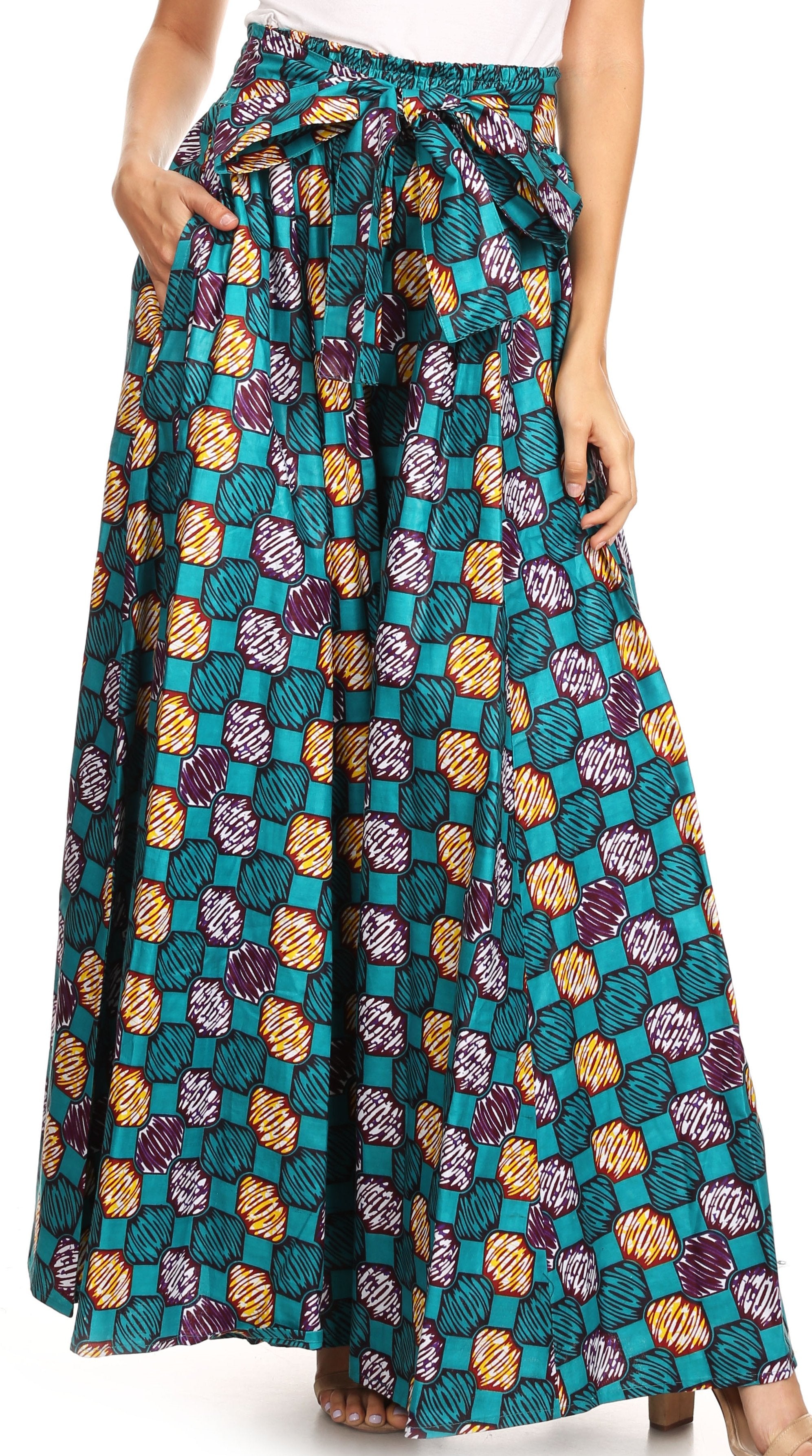 Sakkas Sora Women's Wide Leg Loose African Ankara Print Pants Casual E