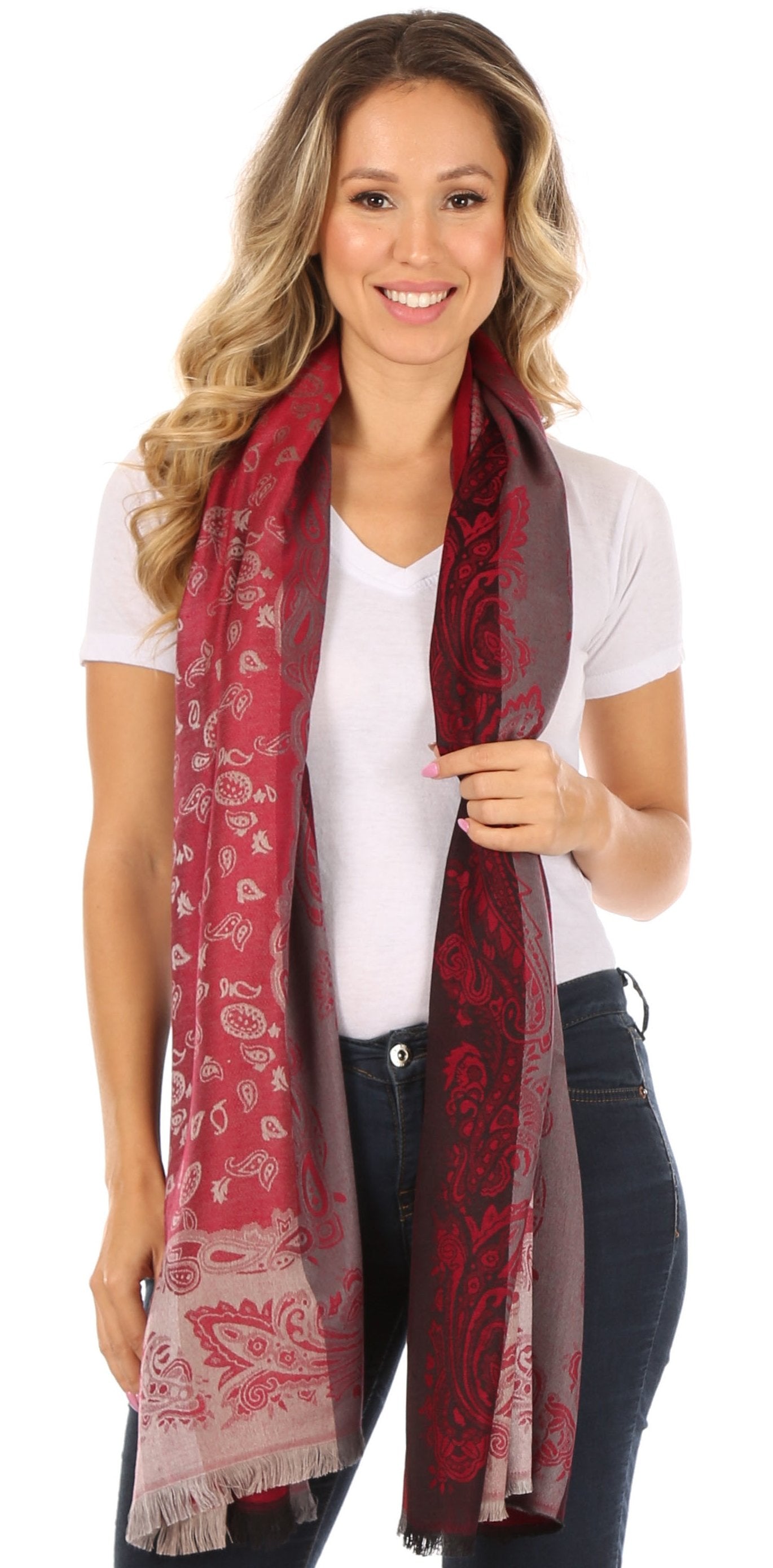 Sakkas Alessa Women's Silky Soft Reversible PaisleyPrint Pashmina Scar