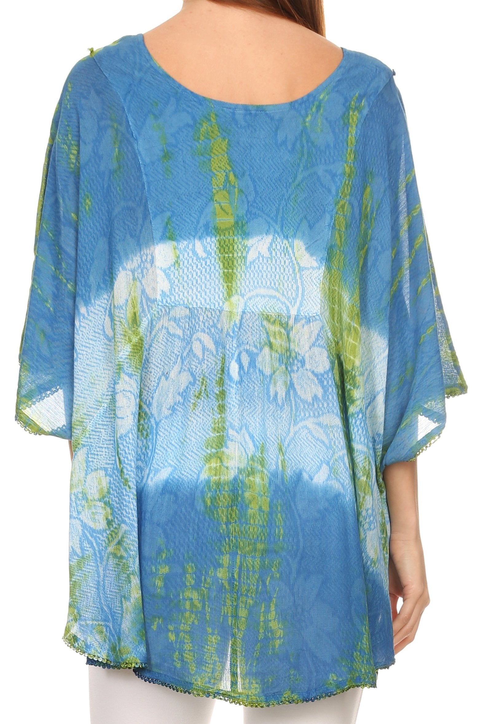 Sakkas Ellesa Ombre Tie Dye Circle Poncho Blouse Shirt Top With Sequin