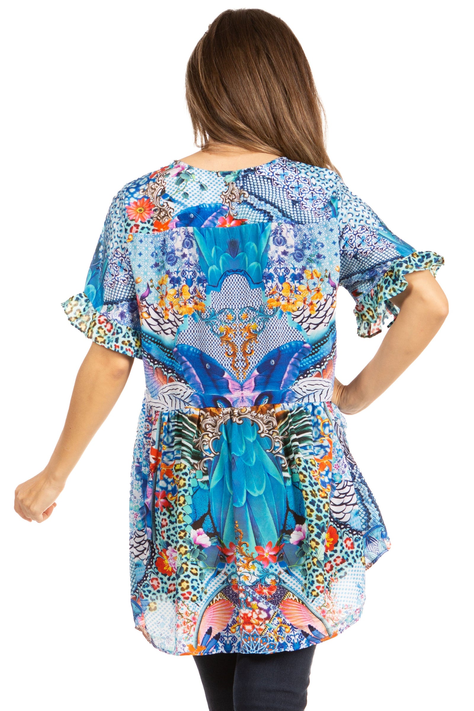 Get Summer Ready with Sakkas Eli Women's Floral Ruffle Top Blouse Tuni