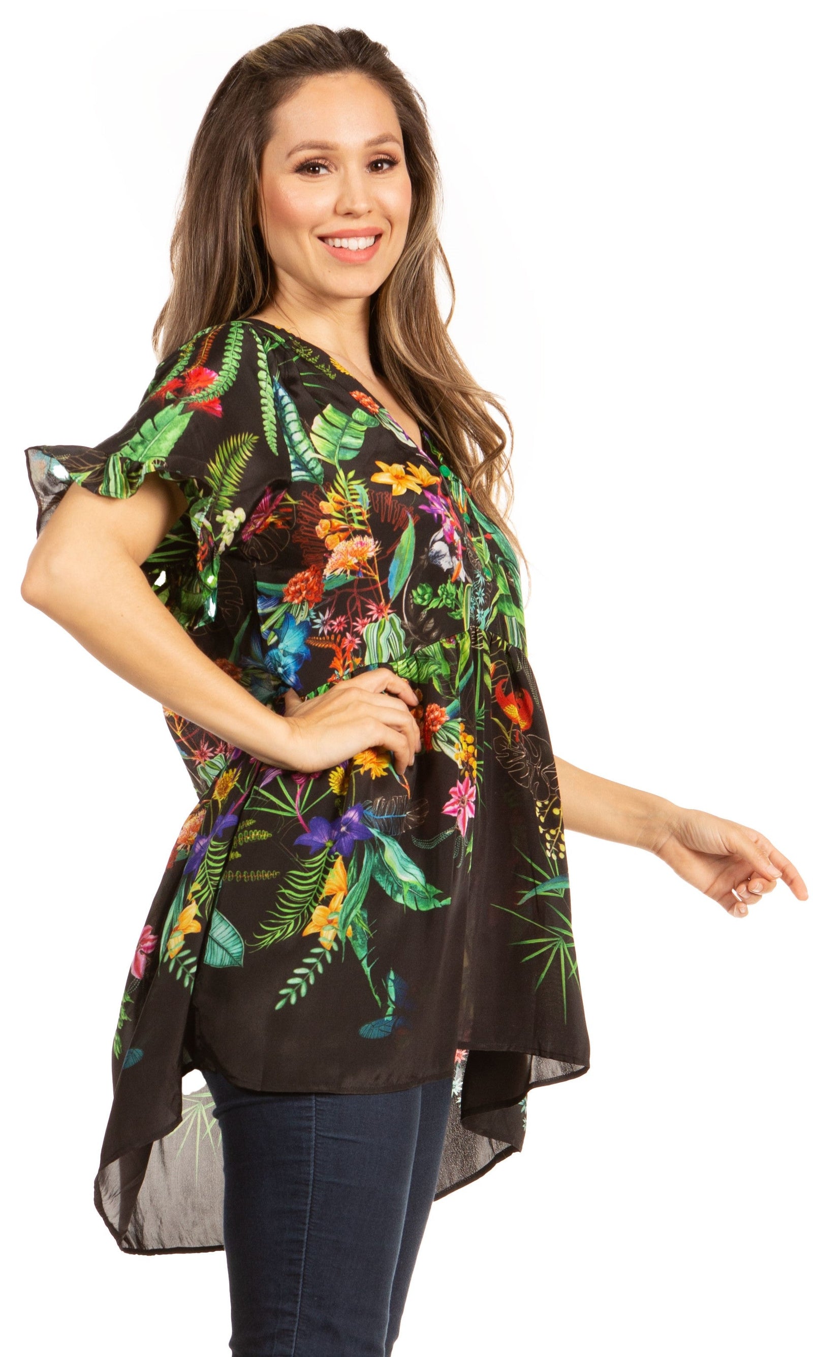 Get Summer Ready with Sakkas Eli Women's Floral Ruffle Top Blouse Tuni