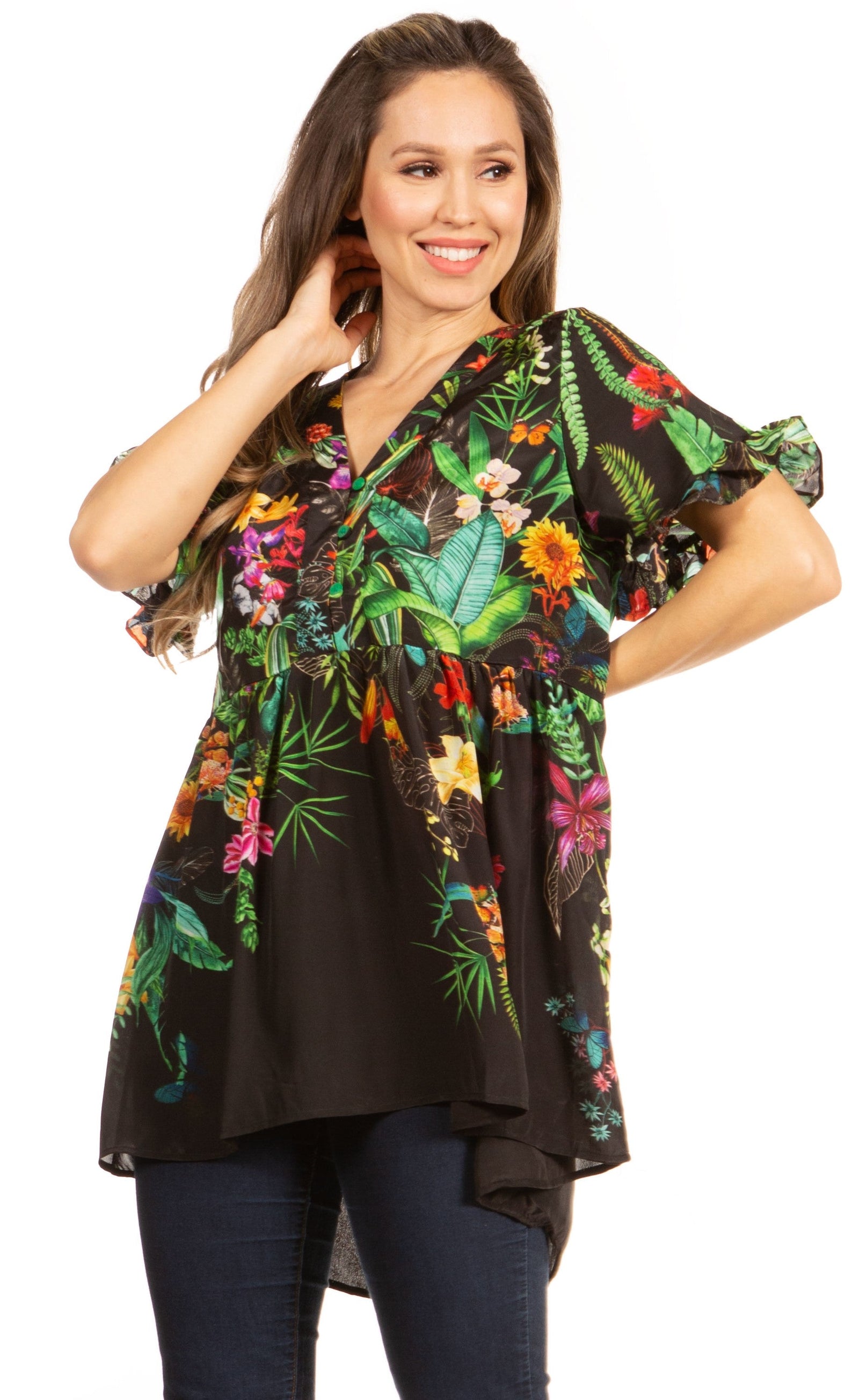 Get Summer Ready with Sakkas Eli Women's Floral Ruffle Top Blouse Tuni